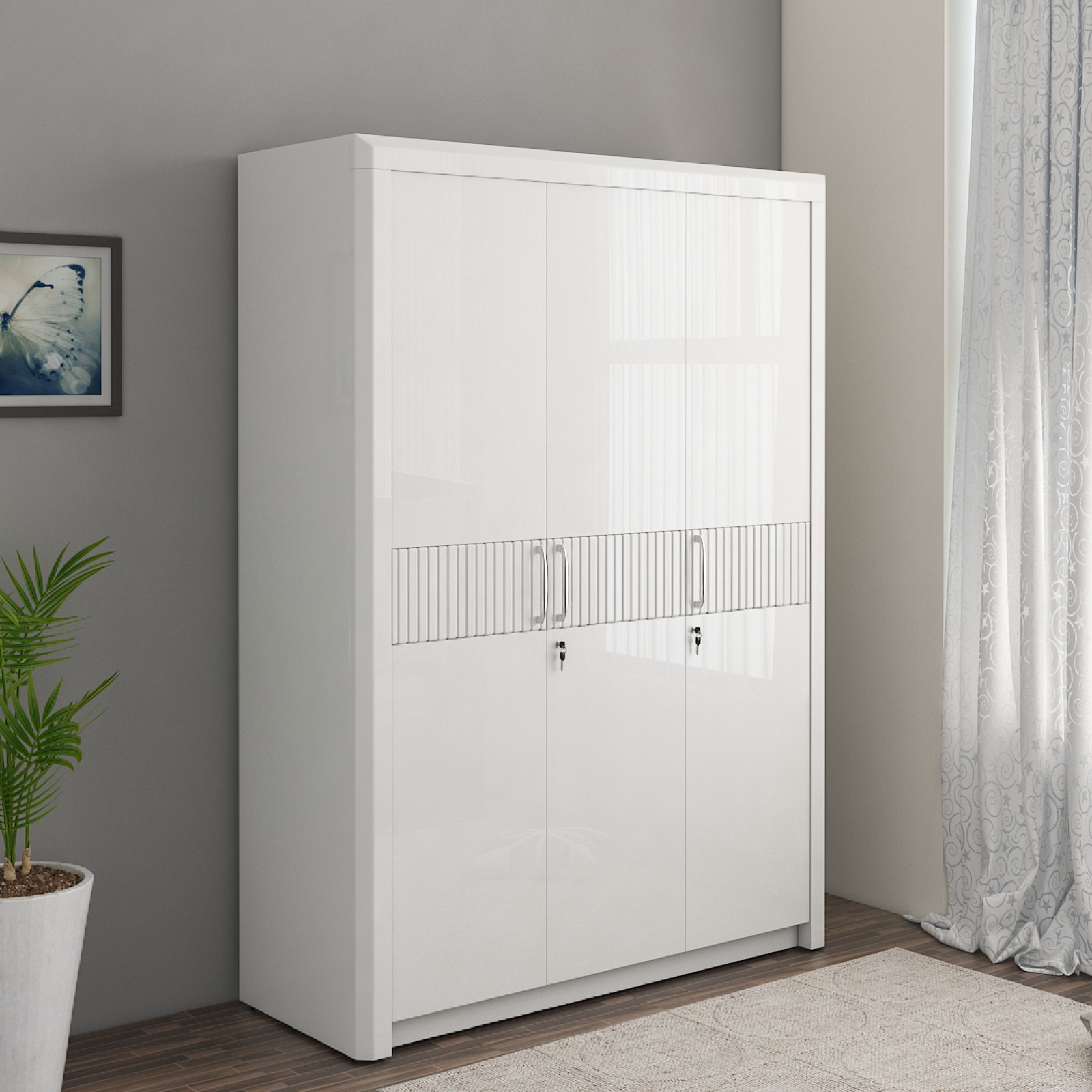 White high gloss triple wardrobe store